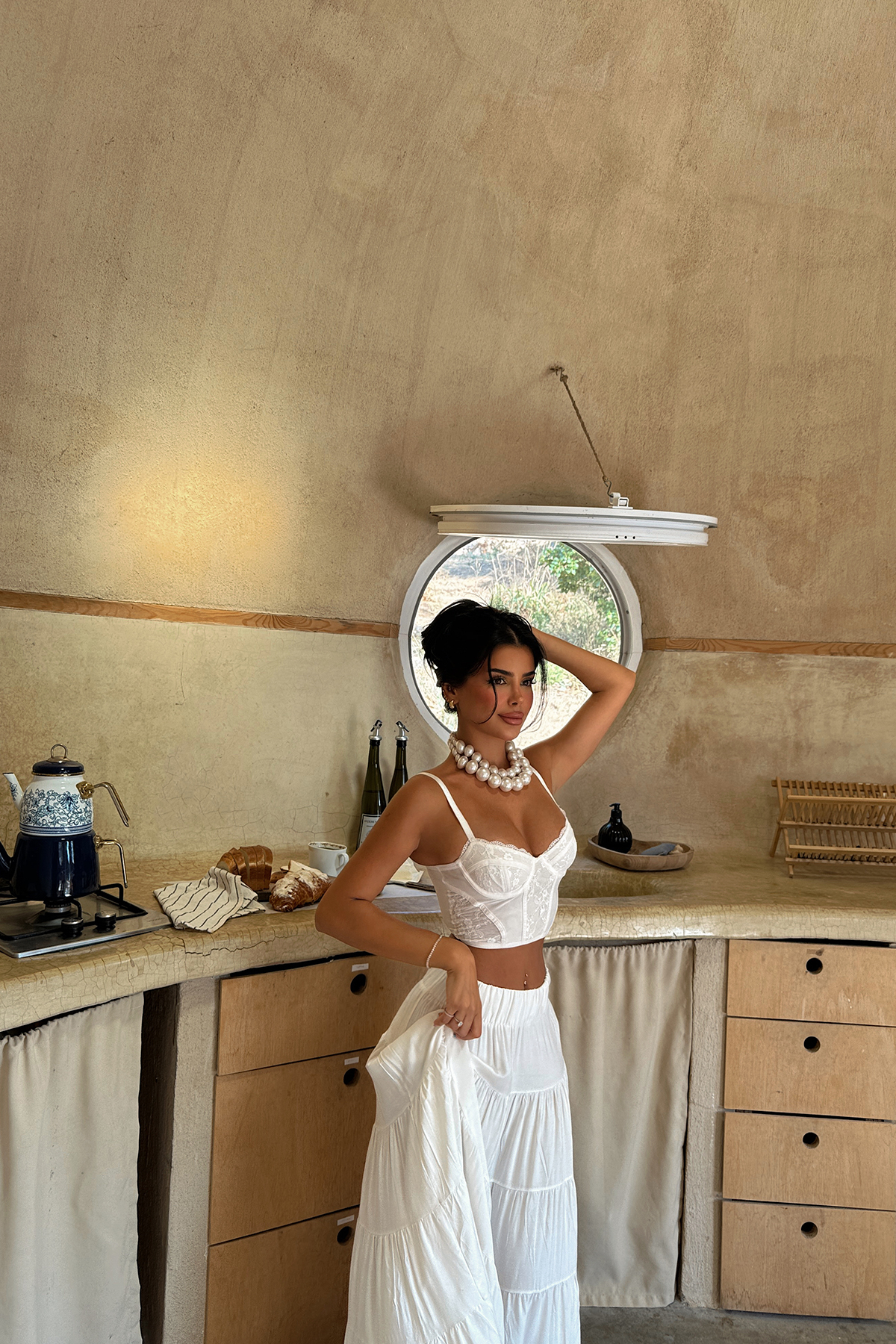 Beyaz Veronika Uzun Etek ATE-1380 - Eyyo