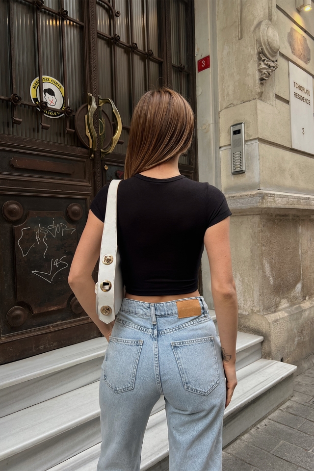 Siyah Basic Crop Top ATE6853 - Eyyo
